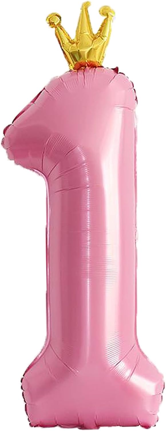 Amazon.com: SAMOKA Pink Number Balloons,Number 1 Balloon with Crown,40 ...