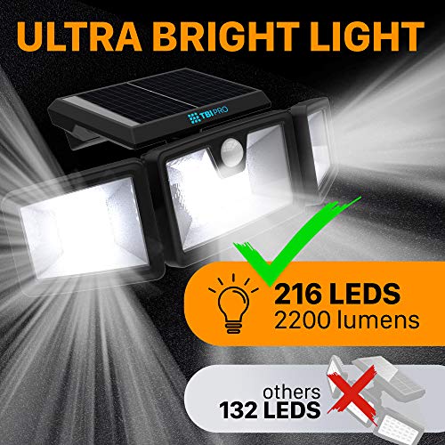 TBI Security Solar Lights Outdoor 216 LED 2200LM, 6500K - Extra-Wide ...
