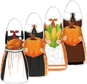 Amazon.com: YLOLUL 4 Pcs Thanksgiving Aprons Boy Girl Turkey Pilgrim ...