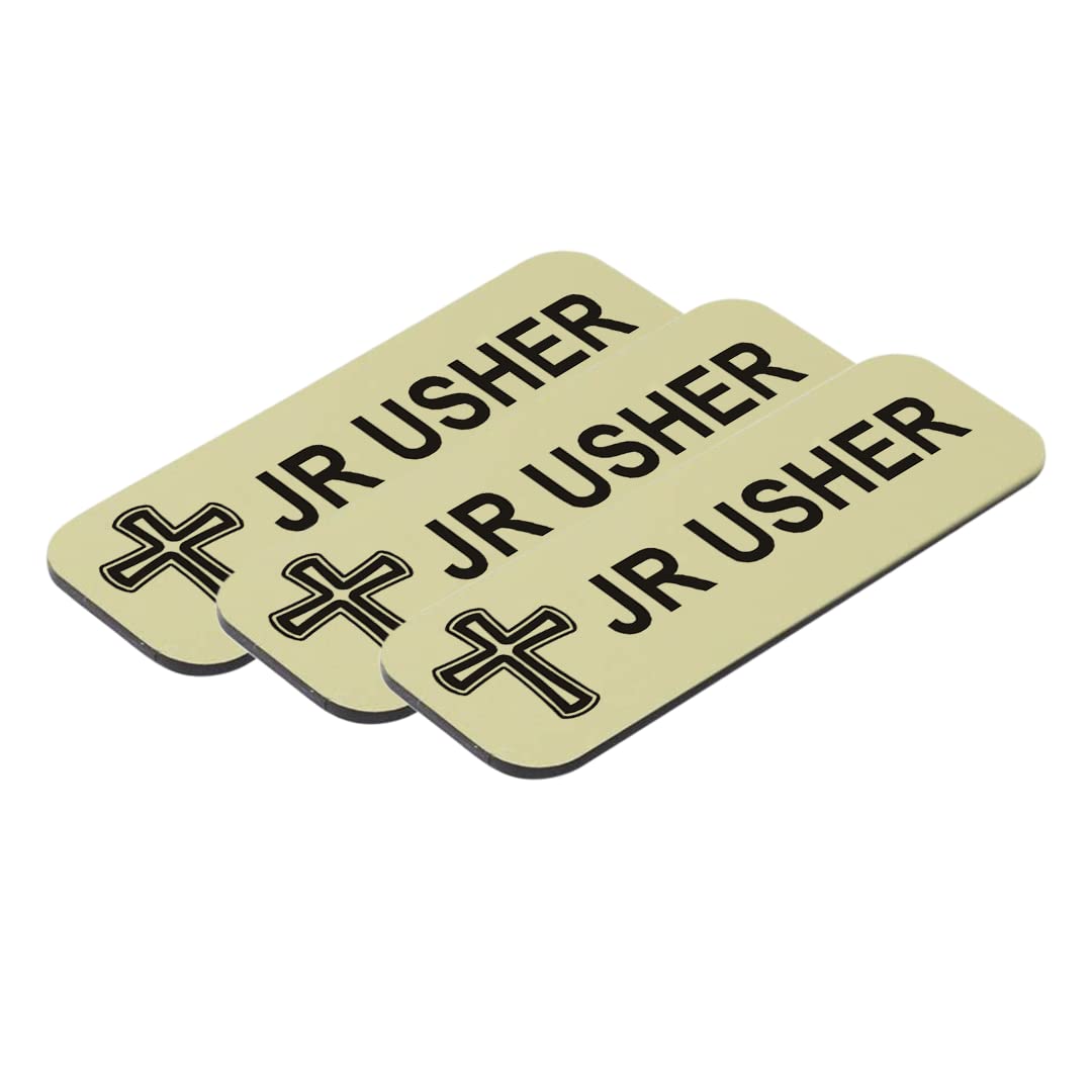 Amazon.com : Jr Usher 1 x 3" Name Tag/Badge, Brushed Gold, Cross Design ...