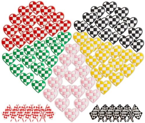 Amazon.com: Deokdam 85PCS 5Colors Racing Day Checkered Heart Iron-on/Sew-on Embroidered Patches ...