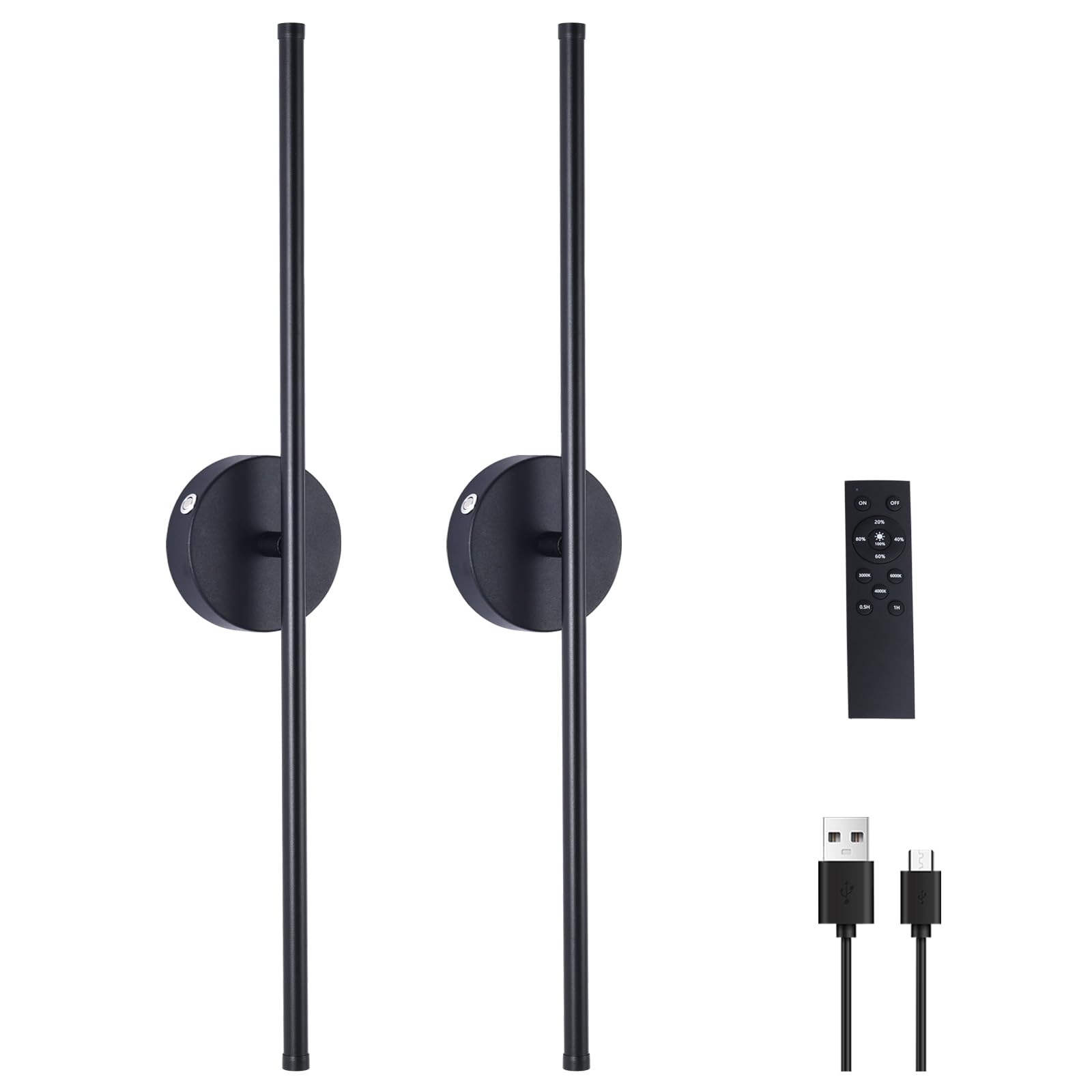 Battery Operated Wall Sconces Set of Two, USB Rechargeable Dimmable LED ...