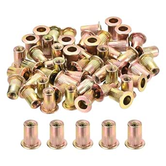 uxcell 50Pcs Rivet Nut Flat Head, #6-32 Carbon Steel Threaded Insert ...