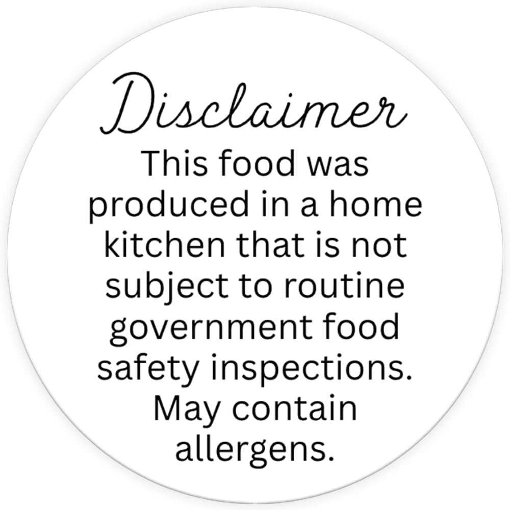 Amazon.com: 96 Cottage Food Law Disclaimer Stickers, Home Bakery Label ...
