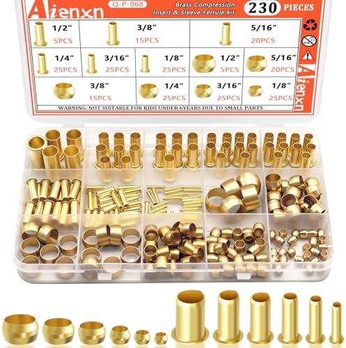 Aienxn 230PCS 6 Sizes Brass Compression Fittings Assortment kit- 1/2 ...