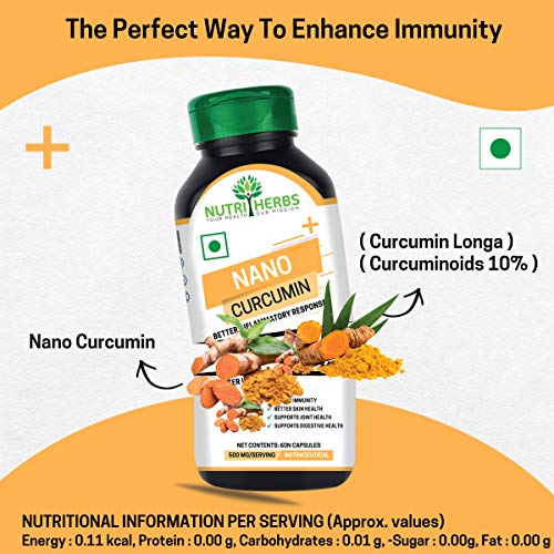 NUTRI HERBS Nano Curcumin Plus 500 Mg 60 Capsules for Bones & Joints ...
