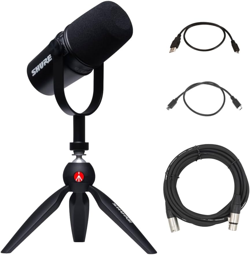 Amazon.com: Shure MV7 Podcast Microphone Kit with Mini Tabletop Tripod ...