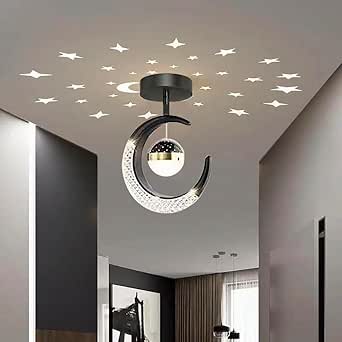 DWEIHDV Moon Ceiling Lights - Black Flush Mount Starry Sky Ceiling ...