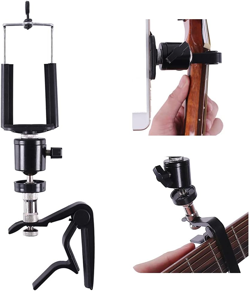 2 In 1 Guitar Capo, Guitar Headstock Neck Clamp with Smartphone Holder ...