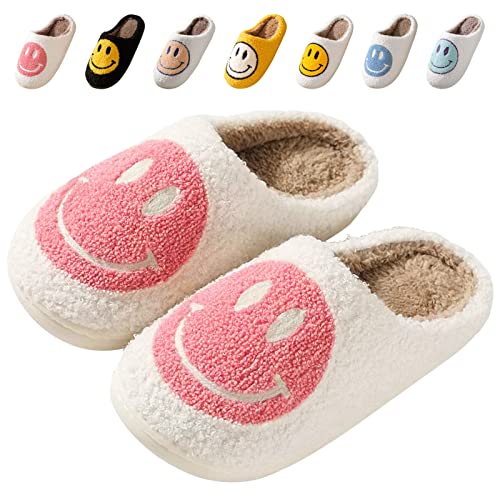 Smiley Face Slippers for Women, Cozy Smiley Slippers Fluffy Retro ...
