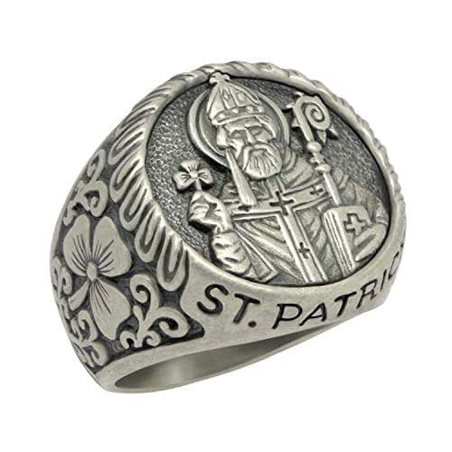 Amazon.com: St Patrick Sterling Silver Shamrock Mens Ring with Irish ...