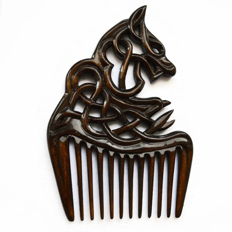 Amazon.com: Wolf wooden comb with carving for Women and Men - Natural ...