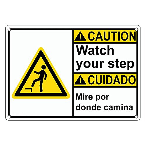 Weatherproof Plastic ANSI Caution Watch Your Step - Mire Por Donde ...