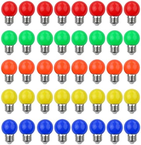 V-TOO 40 Pack ColouredLight Bulb E27 Screw Cap 3W LED Light Bulbs Mood ...