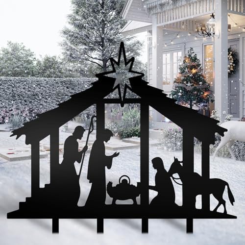 Amazon.com: Cinnvoice 40 x 31 Large Metal Nativity Scene Yard Stake ...