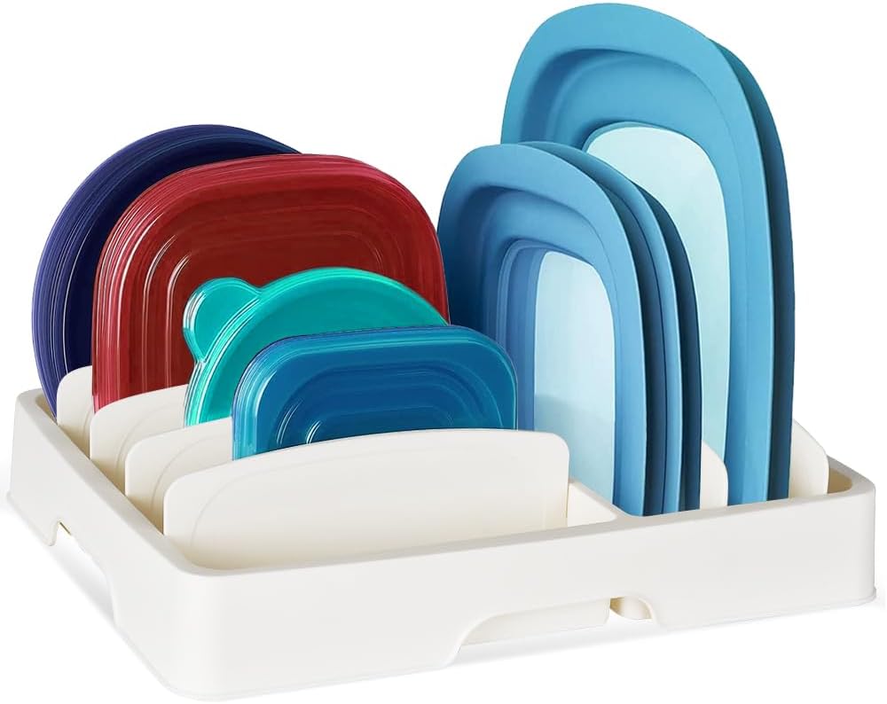 Food Container Lid Organizer, Plastic Lid Storage for Kitchen Cabinetsn ...
