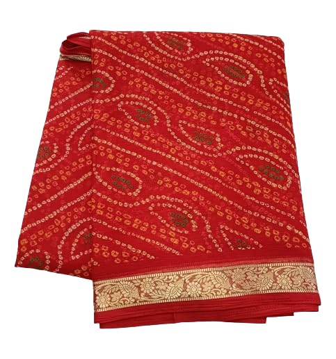 Buy Pure Chiffon Printed Saree Rajasthani Bandhani Bandhej Weaving Zari ...