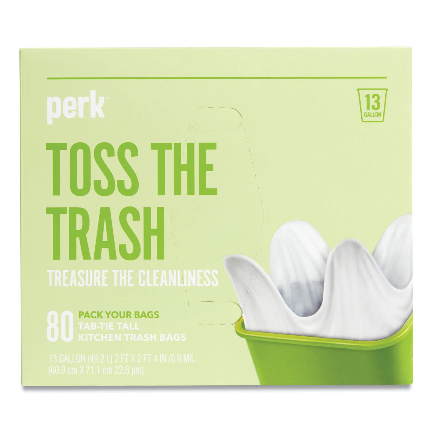 Perk Pk56749 13 Gallon Kitchen Trash Bag, Low Density 0.9 Mil