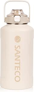 Amazon | SANTECO 水筒 保温保冷 大容量 魔法瓶 1900ML ストロー付き 直飲み 水筒 ステンレス 真空断熱 ベージュ | SANTECO | 水筒・マグボトル