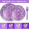 Amazon.com: 96 Pcs Purple Silver Tableware Set for Birthday Party Decor ...