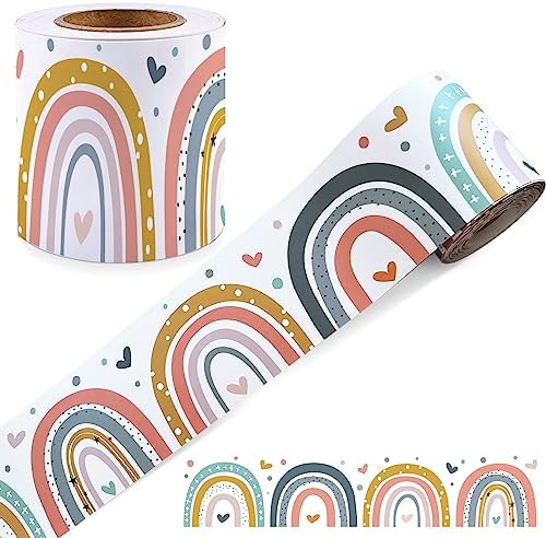 Amazon.com: 36ft Rainbow Bulletin Board Borders Scalloped Boho Bulletin ...