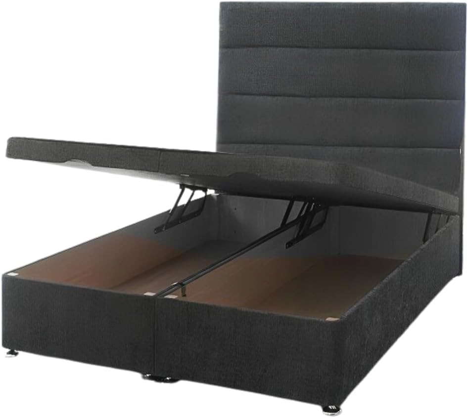 BEDS PLANET Ottoman Storage Bed Set, Charcoal Fabric Chenille Divan Bed ...