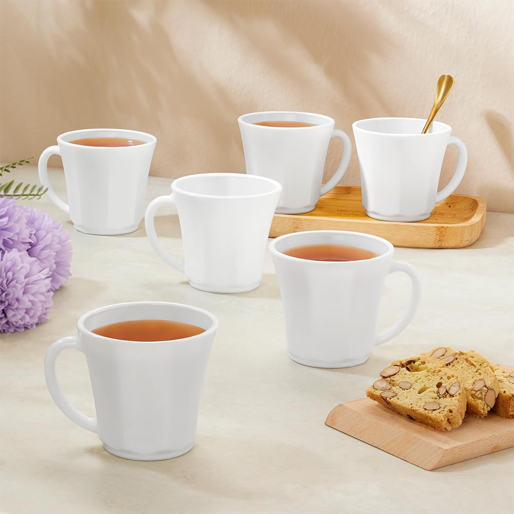 Larah by BOROSIL Octa Opalware Mug, Set of 6 Tea/Coffee Mugs, 200 ml ...