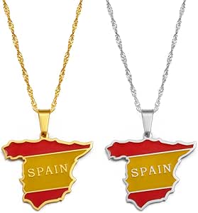 Amazon.com: Spain Map Pendant Necklace - Country Flag Outline Charm ...