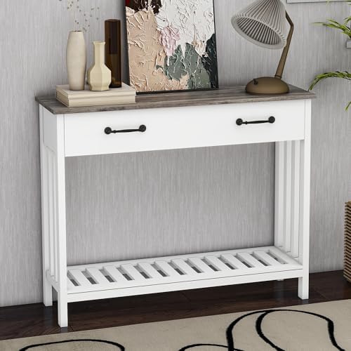 Amazon.com: TaoHFE White Narrow Console Table with Storage Modern Wood Entryway Table with ...