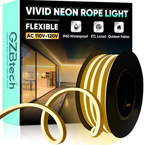 GZBtech Flexible LED Neon Rope Lights 16.4FT,AC 110-120V Waterproof ...