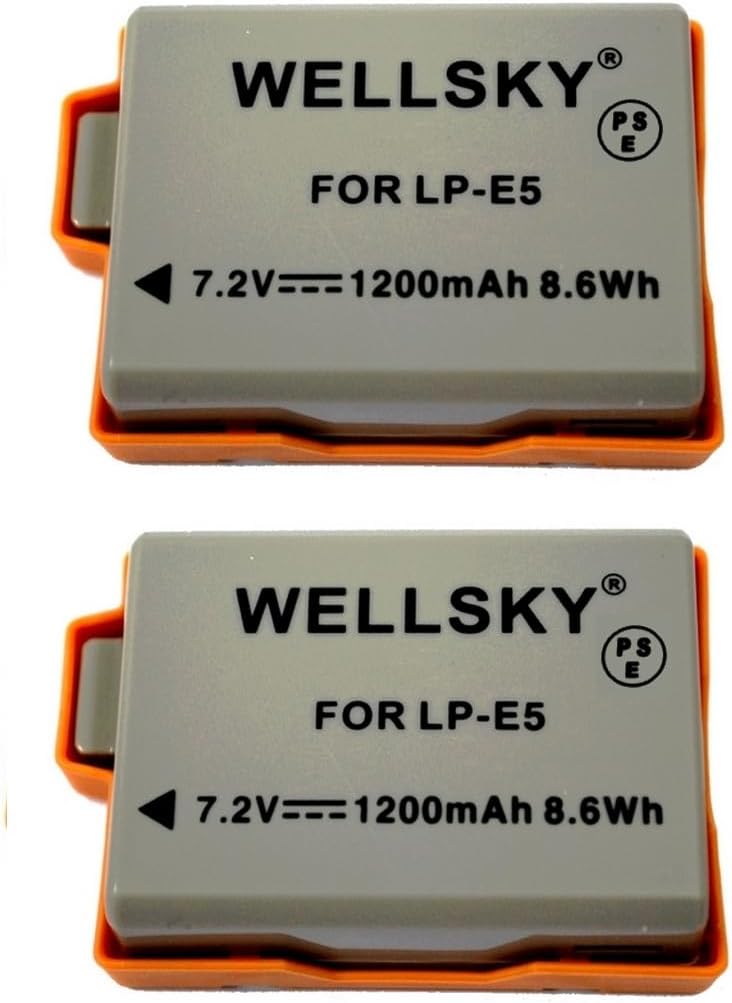 Amazon | WELLSKY LP-E5 2個 互換バッテリー 端子保護カバー付き 純正品と同じよう使用可能 純正充電器で充電可能 残量表示可能 キヤノン イオス EOS Kiss F ...
