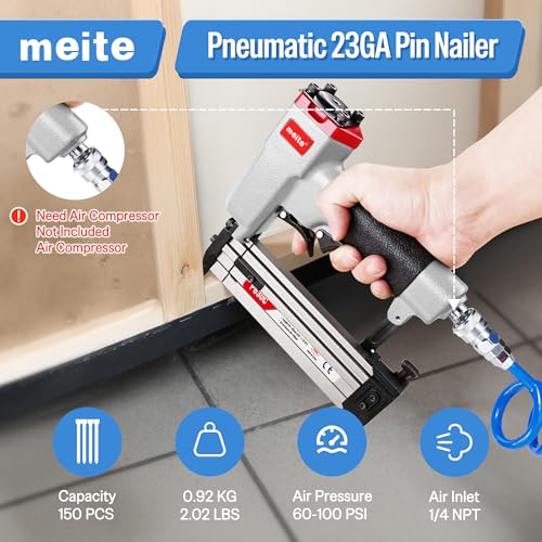 meite P630C Air 23 Gauge Pin Nailer with Safety Switch, Uses 23 Gauge ...