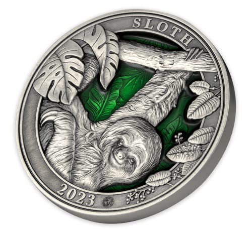 TREASURE WORLD COLLECTIBLES Sloth Colours Of Wildlife 3 Oz silver Coin ...