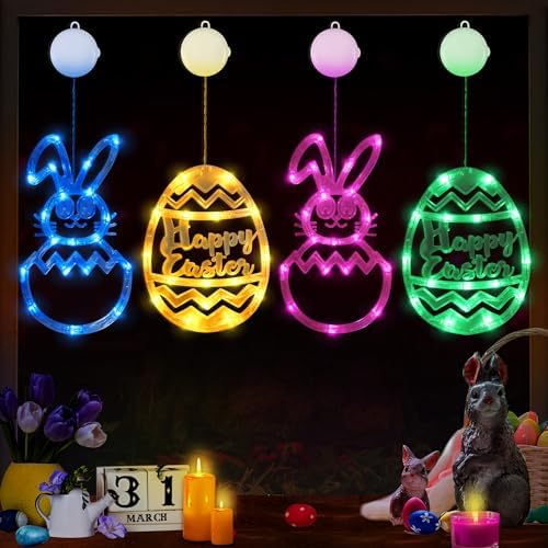 Amazon.com : [Timer] 4 Pack Easter Window Lights, 2 Easter Eggs & 2 ...