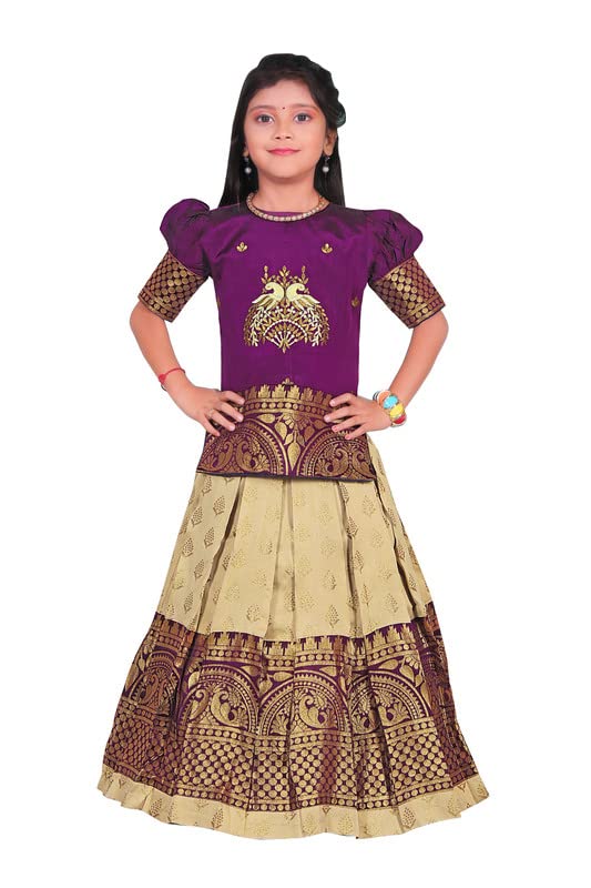 Buy ADVITH Girl's New South Indian Pattu Pavadai Lehenga Choli Dress ...