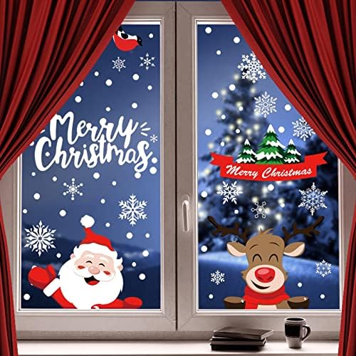 VEYLIN Christmas Window Stickers, 6 Sheet Peeping Santa & Rudolph ...