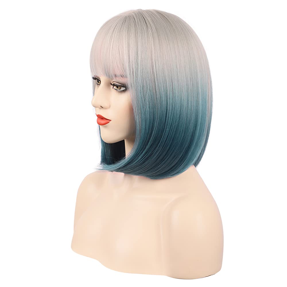 FORCUTEU Peluca azul degradado con flequillo, pelucas...B09FDR4DVP ...
