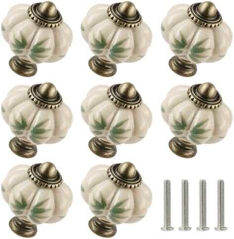 Zernmiarder Ivory Ceramic Knobs 2 Pack - Pumpkin Cabinet Knobs Retro Dresser Knobs - Vintage ...