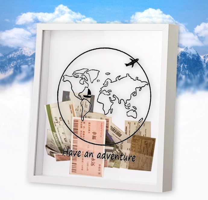 Adventure Archive Box, 20x20cm White Travel Memory Box Wood Frame ...