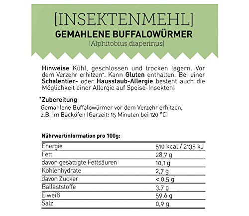 Insekten-Protein-Mehl - 100g gemahlene Buffalowürmer mit über 50% ...