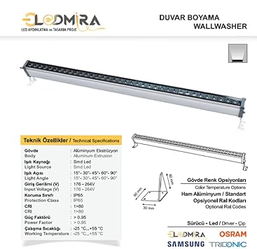 Amber Rengi Wallwasher LED Aydınlatma 10-20-30-35-50-67-100cm Duvar ve ...