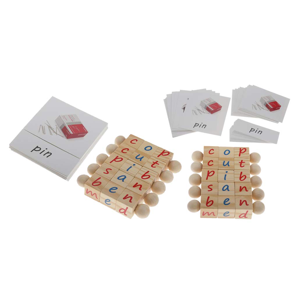Buy CUTICATE 10pcs Montessori Phonetic Reading Blocks with Cards for ...