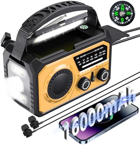 16000mAh Emergency Weather Radio, Weather Alert Radio Hand Crank Solar ...