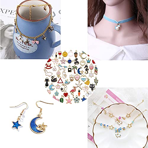PALAY® 60PCS Assorted Gold Plated Enamel Animal Moon Star Fruit Charm ...