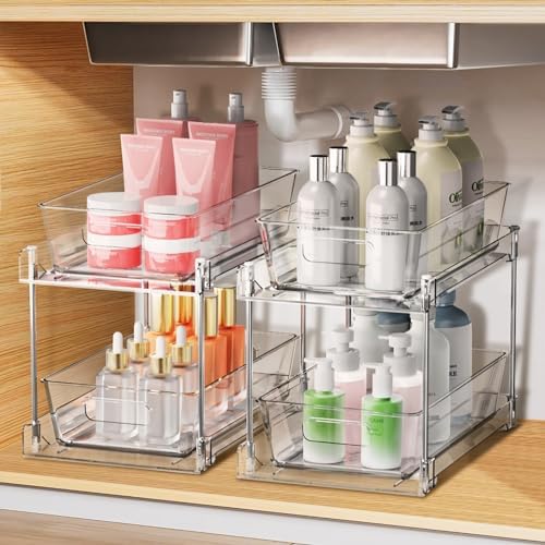 Amazon.com: Delamu 2 Sets of 2-Tier Clear Under Sink Organizers and ...