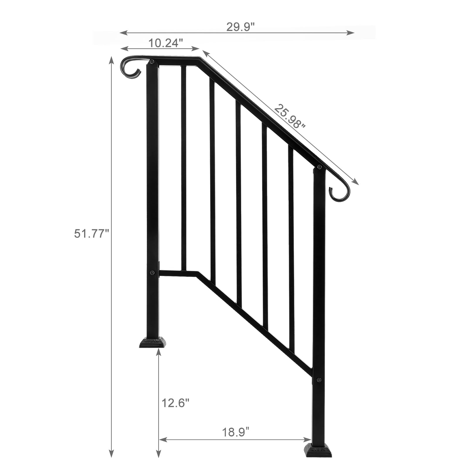 Snapklik.com : 3 Step Handrails For Outdoor Steps, Wrought Iron Stair ...
