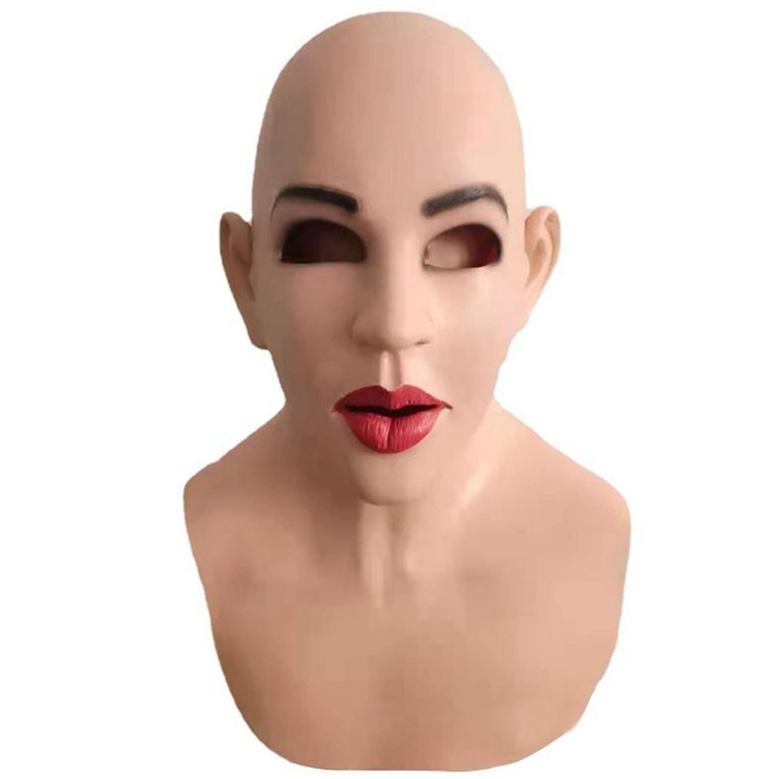 Realistic Women Mask Halloween Face Cover Visible Latex Headgear Head ...