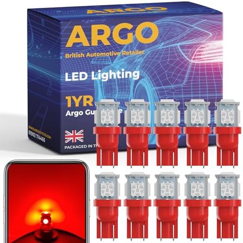 Argo 501 Led Bulbs 5 Smd Xenon Red Car Light Bulbs Car Interior Upgrade ...