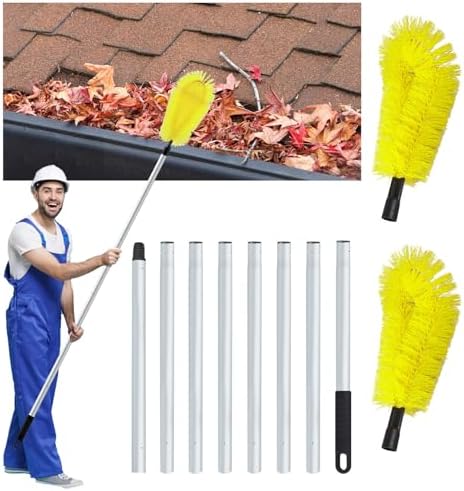 Gutter Cleaning Brush Roofing Tool with 8Pcs Telescopic Extension Pole ...
