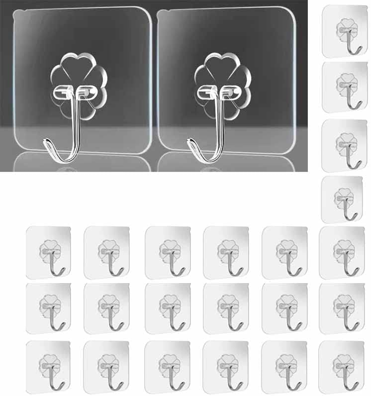 Volunx 10 PCS Heavy Duty self Adhesive Clear Hooks Clear Waterproof ...